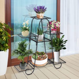 S AFSTAR 7 Tier Plant Stand, Parisian Style Garden Cart Stand, Multi-layer Mental Plant Stand, Plant Flower Pot Display Rack, Pot Holder for Indoor Outdoor Plant Stands for Patio Balcony (Black)