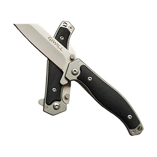 GOWILL Small Pocket Folding Knife for Kids, Men Cleaver Blade G10 Scale with Clip (Black)