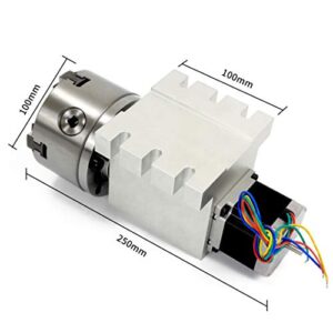 CNCTOPBAOS Engraving Machine Rotary 4th Axis,CNC Router Rotational Fourth A Axis,K12-100mm 4 Jaw Chuck Dividing Head,No Backlash Gapless Harmonic Gearbox Ratio 50:1+Nema23 Motor+65mm Tailstock