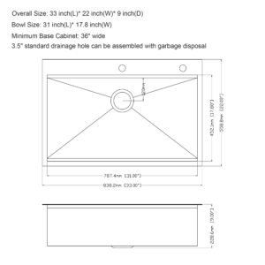 HERCATE 33" x 22" Drop in Kitchen Sink, 304T Stainless Steel Sink, Drop in Workstation Sink, Topmount Single Bowl Kitchen Sink with Integrated Ledge