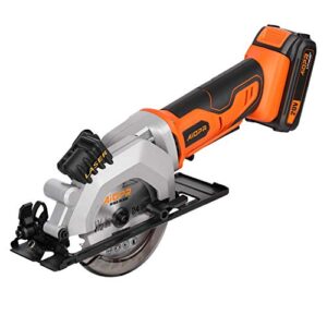 aiopr 20v 4-1/2" cordless mini circular saw with laser guide, rip guide, vacuum adapter and 2 blades (97630l)