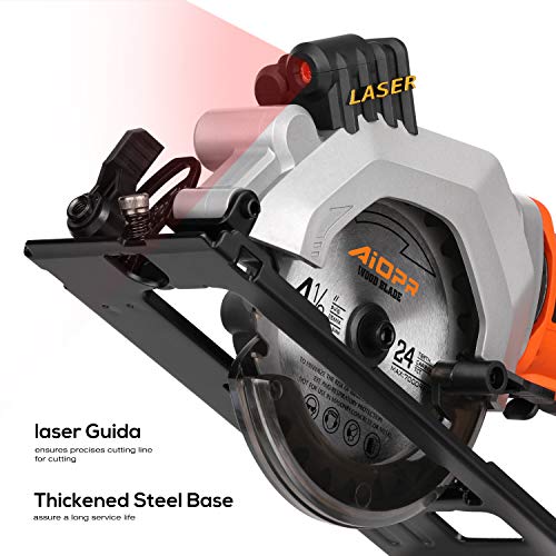 AIOPR 20V 4-1/2" Cordless Mini Circular Saw with Laser Guide, Rip Guide, Vacuum Adapter and 2 Blades (97630L)