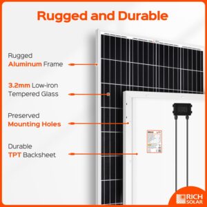 RICH SOLAR 150 Watt 12 Volt Monocrystalline Solar Panel High Efficiency Solar Module Charge Battery for RV Marine Boat Off Grid