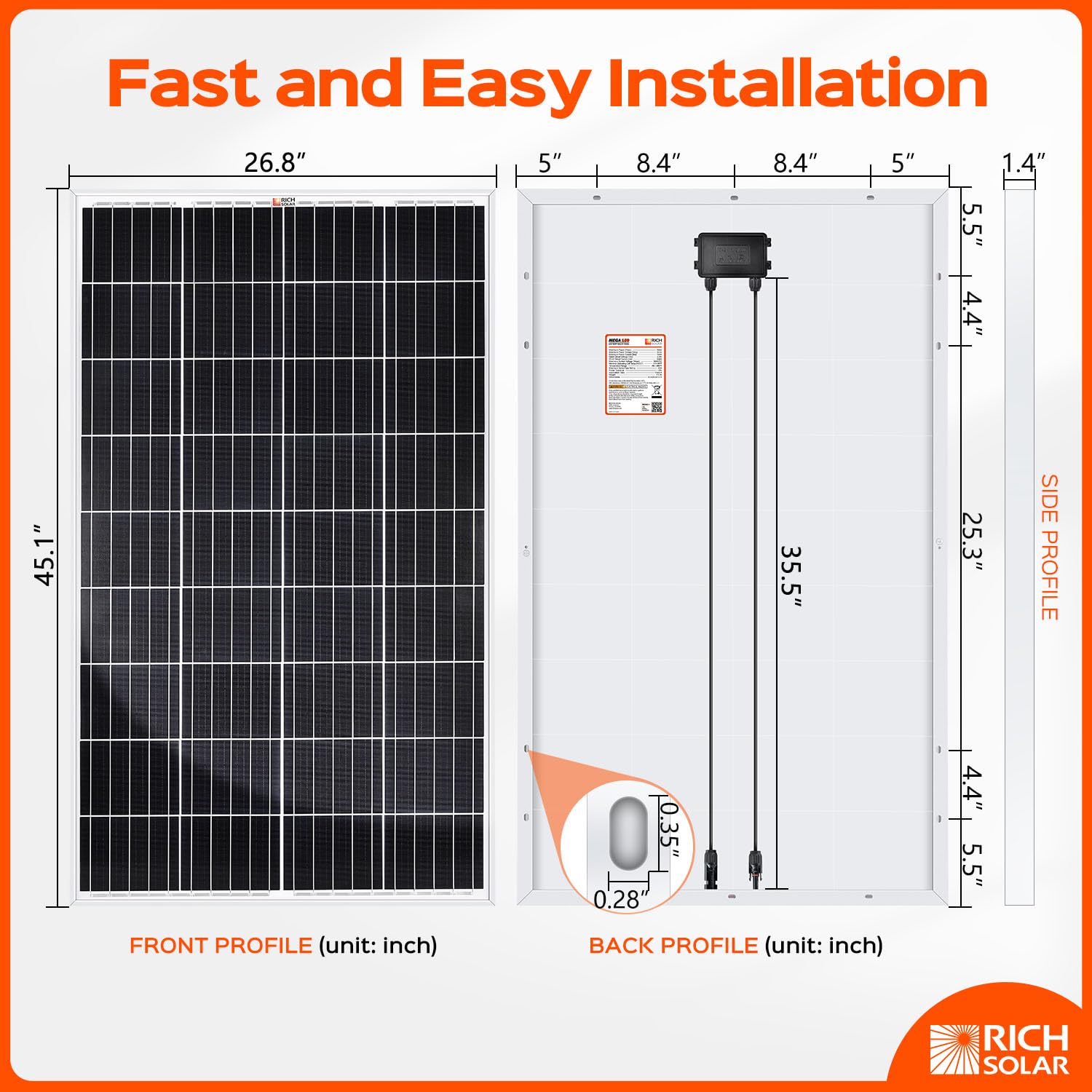 RICH SOLAR 150 Watt 12 Volt Monocrystalline Solar Panel High Efficiency Solar Module Charge Battery for RV Marine Boat Off Grid