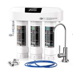 frizzlife under sink water filter system with brushed nickel faucet sp99-new, nsf/ansi 53&42 certified to remove lead, chlorine, odor & bad taste - 0.5 micron, quick change, usa tech support