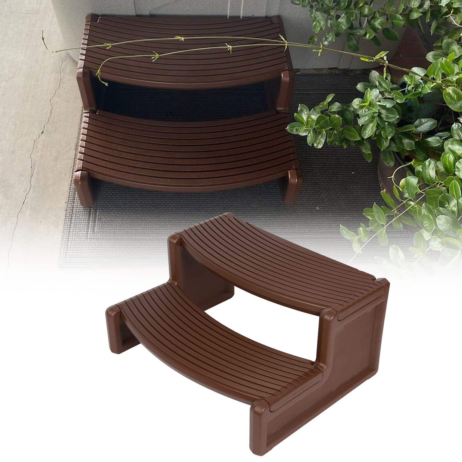 ECOTRIC Spa and Hot Tubs Step Plastic Stairs for Round Straight Sided Spa Espresso Slip-Resistant Outdoor Indoor