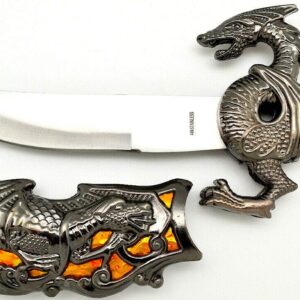 10" Dragon Fantasy Sword Dagger Stainless Steel Fixed Blade Knife Gothic Collectible Gold