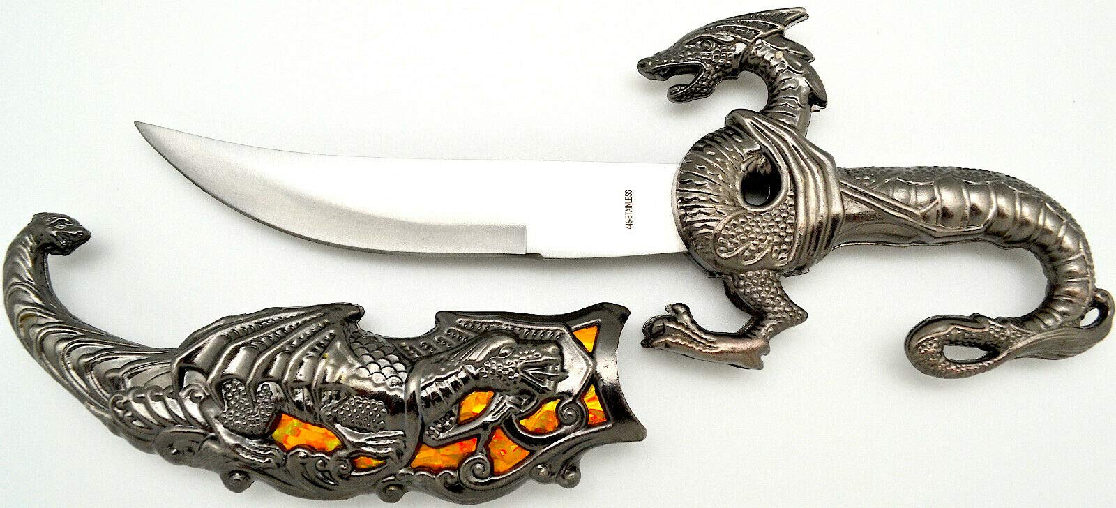 10" Dragon Fantasy Sword Dagger Stainless Steel Fixed Blade Knife Gothic Collectible Gold