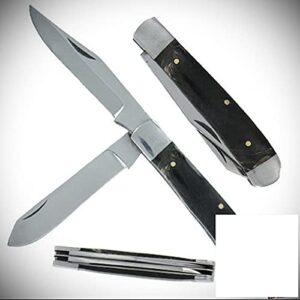 trapper slipjoint black faux bone handle pocket stainless steel fixed blade knife