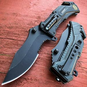 spring black sheriff led light spring assisted blade pocket stainless steel blade folding knife