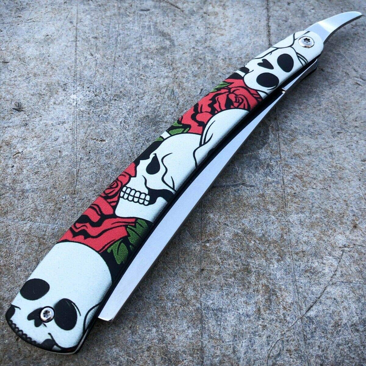 S.S. Folding Knives Shaving Straight Edge Skull N Roses Razor Steel Pocket Stainless Steel Blade Folding Knife Blade