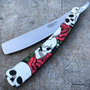 S.S. Folding Knives Shaving Straight Edge Skull N Roses Razor Steel Pocket Stainless Steel Blade Folding Knife Blade