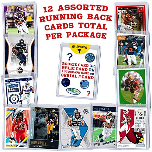 NFL Running Back Football Card Bundle, Assorted Set of 12 Mint Star RB Football Cards Gift Set, Includes one Relic, Serial, or Rookie, Protected by Sleeve and Toploader with Fantasy Football eBook