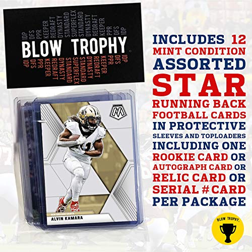 NFL Running Back Football Card Bundle, Assorted Set of 12 Mint Star RB Football Cards Gift Set, Includes one Relic, Serial, or Rookie, Protected by Sleeve and Toploader with Fantasy Football eBook