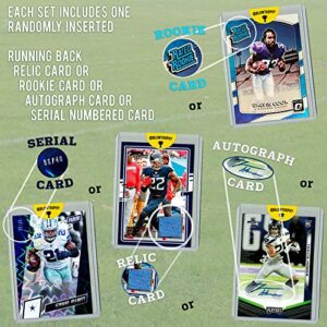 NFL Running Back Football Card Bundle, Assorted Set of 12 Mint Star RB Football Cards Gift Set, Includes one Relic, Serial, or Rookie, Protected by Sleeve and Toploader with Fantasy Football eBook