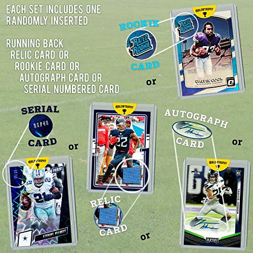 NFL Running Back Football Card Bundle, Assorted Set of 12 Mint Star RB Football Cards Gift Set, Includes one Relic, Serial, or Rookie, Protected by Sleeve and Toploader with Fantasy Football eBook