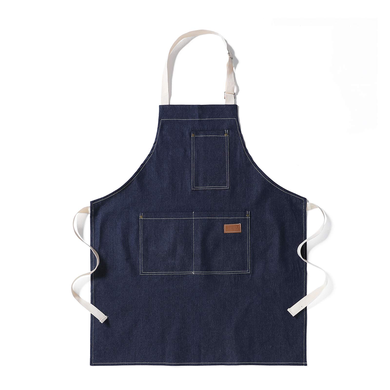 eywlwaar Denim Apron with 3 Pockets Unisex Jean Apron Adjustable Bib Apron for Work Kitchen Cooking 30.3 "x 26.57" Blue