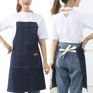 eywlwaar Denim Apron with 3 Pockets Unisex Jean Apron Adjustable Bib Apron for Work Kitchen Cooking 30.3 "x 26.57" Blue