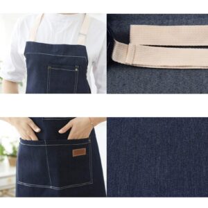 eywlwaar Denim Apron with 3 Pockets Unisex Jean Apron Adjustable Bib Apron for Work Kitchen Cooking 30.3 "x 26.57" Blue