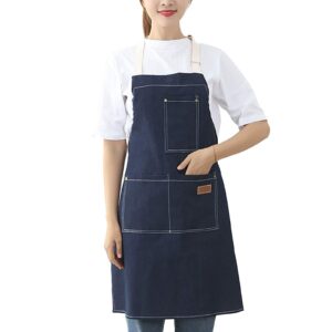 eywlwaar Denim Apron with 3 Pockets Unisex Jean Apron Adjustable Bib Apron for Work Kitchen Cooking 30.3 "x 26.57" Blue