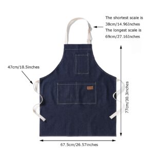 eywlwaar Denim Apron with 3 Pockets Unisex Jean Apron Adjustable Bib Apron for Work Kitchen Cooking 30.3 "x 26.57" Blue