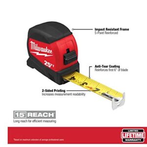 Milwaukee 25 ft. x 1.2 in. Compact Wide Blade Tape Measure (2-Pack)