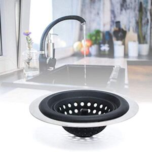 Angchine 2PCS Sink Strainers, Flexible Silicone and Stainless Steel Kitchen Sink Drainer Baskets, Large Wide 4.5’’ Diameter Rim. Anti-Clogging Micro Perforation Holes, Rust Free (Black)