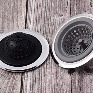 Angchine 2PCS Sink Strainers, Flexible Silicone and Stainless Steel Kitchen Sink Drainer Baskets, Large Wide 4.5’’ Diameter Rim. Anti-Clogging Micro Perforation Holes, Rust Free (Black)