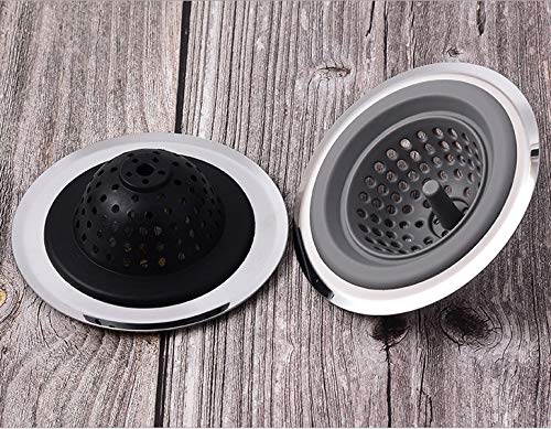 Angchine 2PCS Sink Strainers, Flexible Silicone and Stainless Steel Kitchen Sink Drainer Baskets, Large Wide 4.5’’ Diameter Rim. Anti-Clogging Micro Perforation Holes, Rust Free (Black)