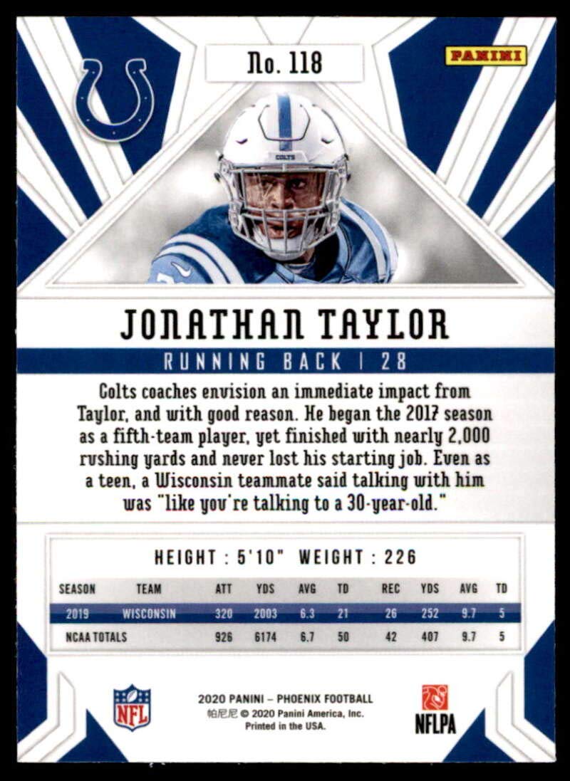 2020 Fanatics Exclusive Phoenix Football Fire Burst Prizm #118 Jonathan Taylor RC Rookie Indianapolis Colts Official NFL Trading CardQ