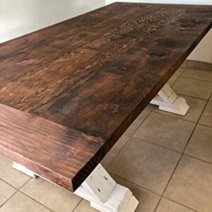 Farmhouse Redwood Rustic Table, Reclaimed Wood, Dark Brown and White