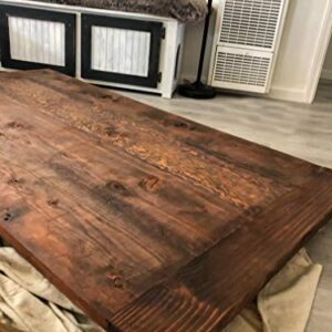 Farmhouse Redwood Rustic Table, Reclaimed Wood, Dark Brown and White