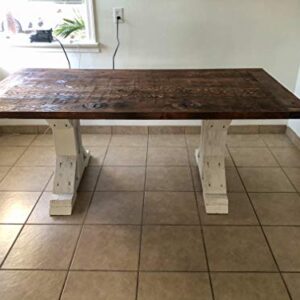 Farmhouse Redwood Rustic Table, Reclaimed Wood, Dark Brown and White