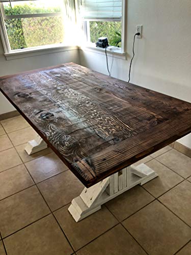 Farmhouse Redwood Rustic Table, Reclaimed Wood, Dark Brown and White