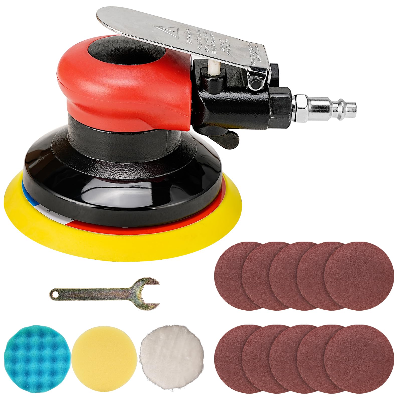 5" Air Random Orbital Sander Pneumatic Palm Sander Da Sander With 10 Pcs Sandpapers 3Pcs Polishing Pads Buffing Pads Kit for Sanding, Finishing, Polishing Wood Auto Body Work (Sanders)