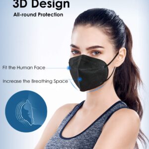 HUHETA KN95 Face Mask 10 Pack, 5-Ply Safety Mask, Filter Efficiency Over 95%, Against PM2.5 (Black Mask)