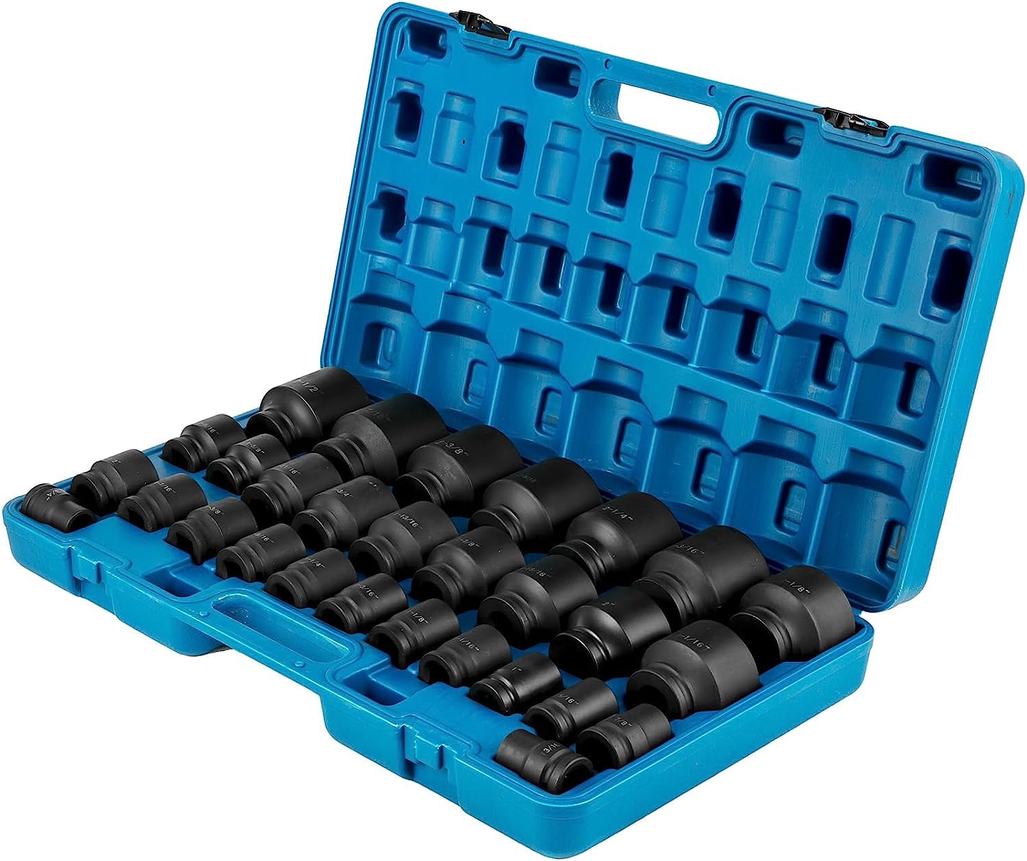 VEVOR Impact Socket Set 3/4 Inches 29 Piece Impact Sockets, 6-Point Sockets, Rugged Construction, CR-M0, 3/4 Inches Drive Socket Set Impact SAE 3/4 inch - 2-1/2 inch, with a Storage Cage