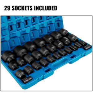 VEVOR Impact Socket Set 3/4 Inches 29 Piece Impact Sockets, 6-Point Sockets, Rugged Construction, CR-M0, 3/4 Inches Drive Socket Set Impact SAE 3/4 inch - 2-1/2 inch, with a Storage Cage