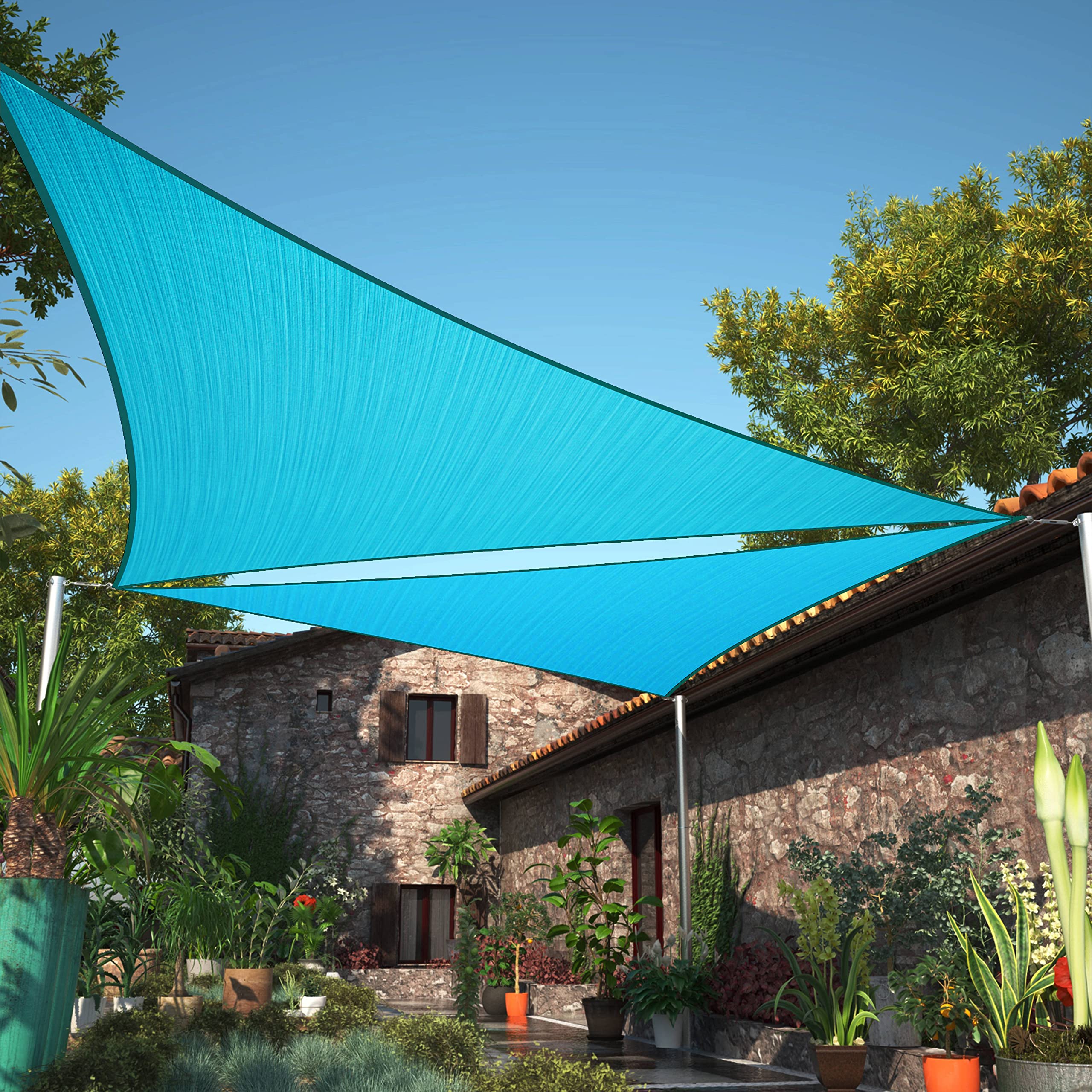 ShadeMart 8' x 8' x 8' Turquoise Triangle Sun Shade Sail UPF50 Canopy smTAPT08 Fabric Cloth Screen, Water Air Permeable & UV Resistant, Heavy Duty, Carport Patio Outdoor - (We Customize Size)