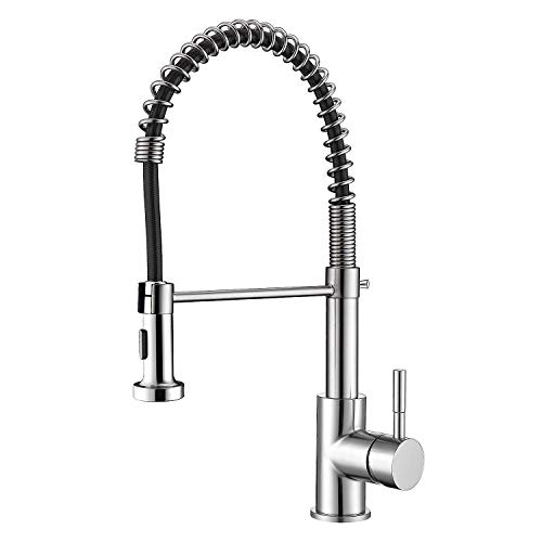 Single Handle Pull Down Spring Kitchen Faucet, Stainless Steel Brushed Nickel Kitchen Sink Faucet with Sprayer