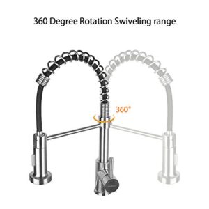 Single Handle Pull Down Spring Kitchen Faucet, Stainless Steel Brushed Nickel Kitchen Sink Faucet with Sprayer