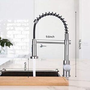 Single Handle Pull Down Spring Kitchen Faucet, Stainless Steel Brushed Nickel Kitchen Sink Faucet with Sprayer