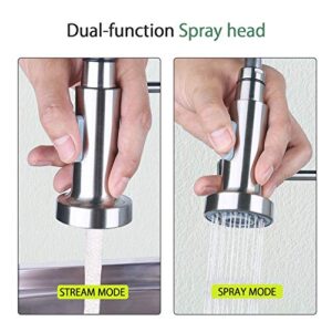 Single Handle Pull Down Spring Kitchen Faucet, Stainless Steel Brushed Nickel Kitchen Sink Faucet with Sprayer