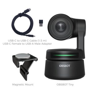 OBSBOT Tiny 1080P PTZ Webcam with AI Tracking, Auto Framing, Noise Reduction, and Gesture Control