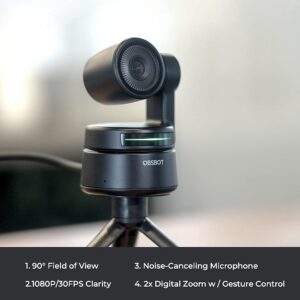 OBSBOT Tiny 1080P PTZ Webcam with AI Tracking, Auto Framing, Noise Reduction, and Gesture Control