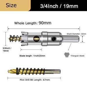 ASNOMY Tungsten Carbide Tipped Hole Saw Drill Bit for Hard Metal, 3/4 Inch T.C.T Hole Saw Cutter with 2pcs Titanium-Plated Pilot Drill bit for Metal, Steel, Iron, Wood, Plastic