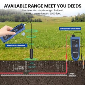 KOLSOL Underground Wire Locator, Cable Tester F02 Pro for Locate Wires, Locate Control Wires Cables Pet Fence Wires, up to 3-4 Feet Deep 2000 Feet Length, Equiped with Rechargeable 1100mAh Battery