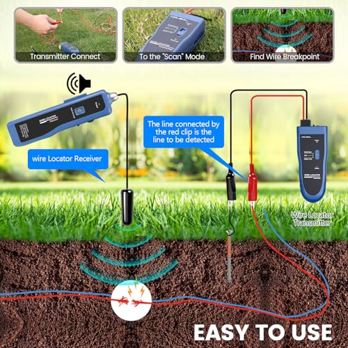 KOLSOL Underground Wire Locator, Cable Tester F02 Pro for Locate Wires, Locate Control Wires Cables Pet Fence Wires, up to 3-4 Feet Deep 2000 Feet Length, Equiped with Rechargeable 1100mAh Battery