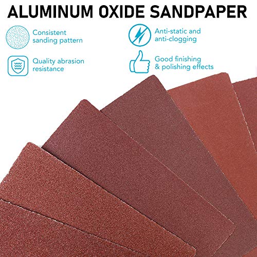 LotFancy 1/4 Sheet Sandpaper for Palm Sander, 50PCS 60 80 120 180 240 320 400 600 800 1000 Grit Sanding Sheets Assortment for Car and Wood, Plain Backing Sand Paper, 5.5”x 4.5”