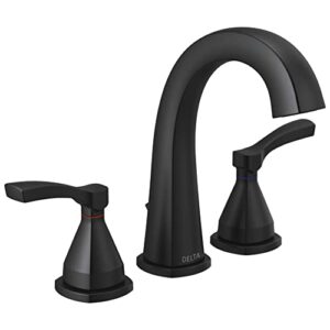 delta faucet stryke widespread bathroom faucet 3 hole, matte black bathroom faucet black, bathroom sink faucet, diamond seal technology, metal drain assembly, matte black 35775-blmpu-dst